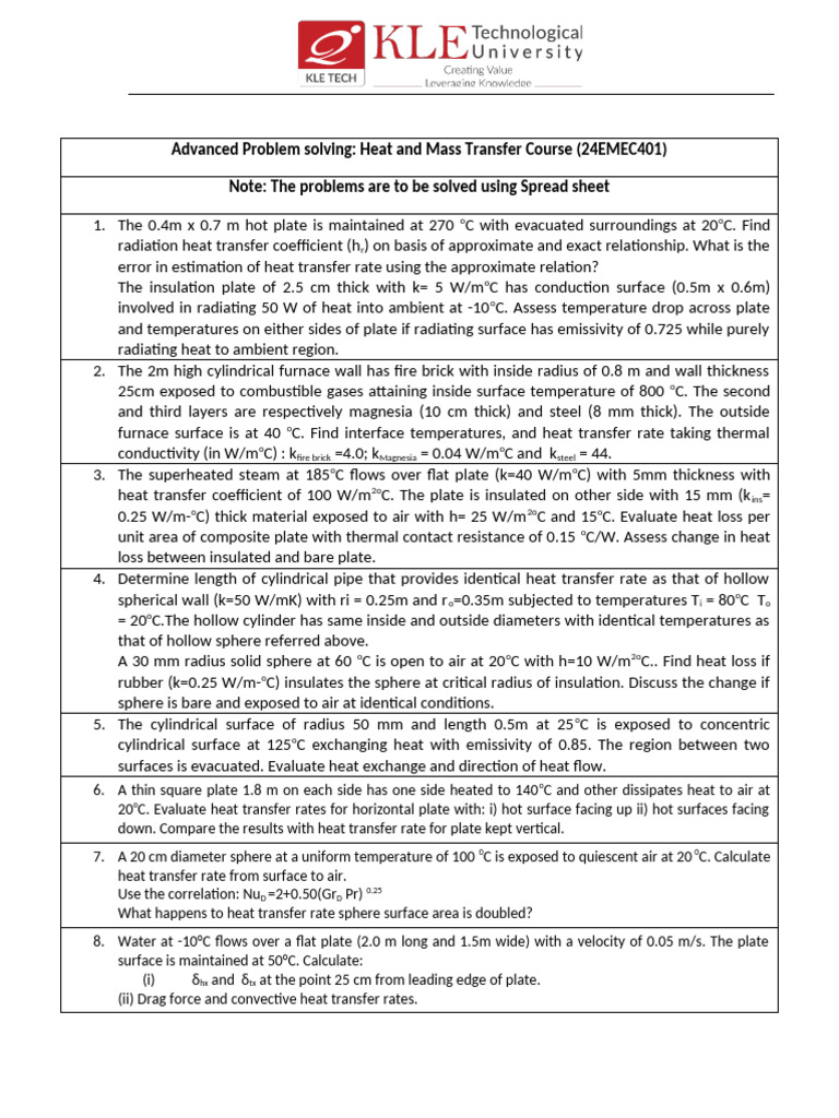 HMT Problem Solving Assignment | PDF | Heat Transfer | Thermal Insulation