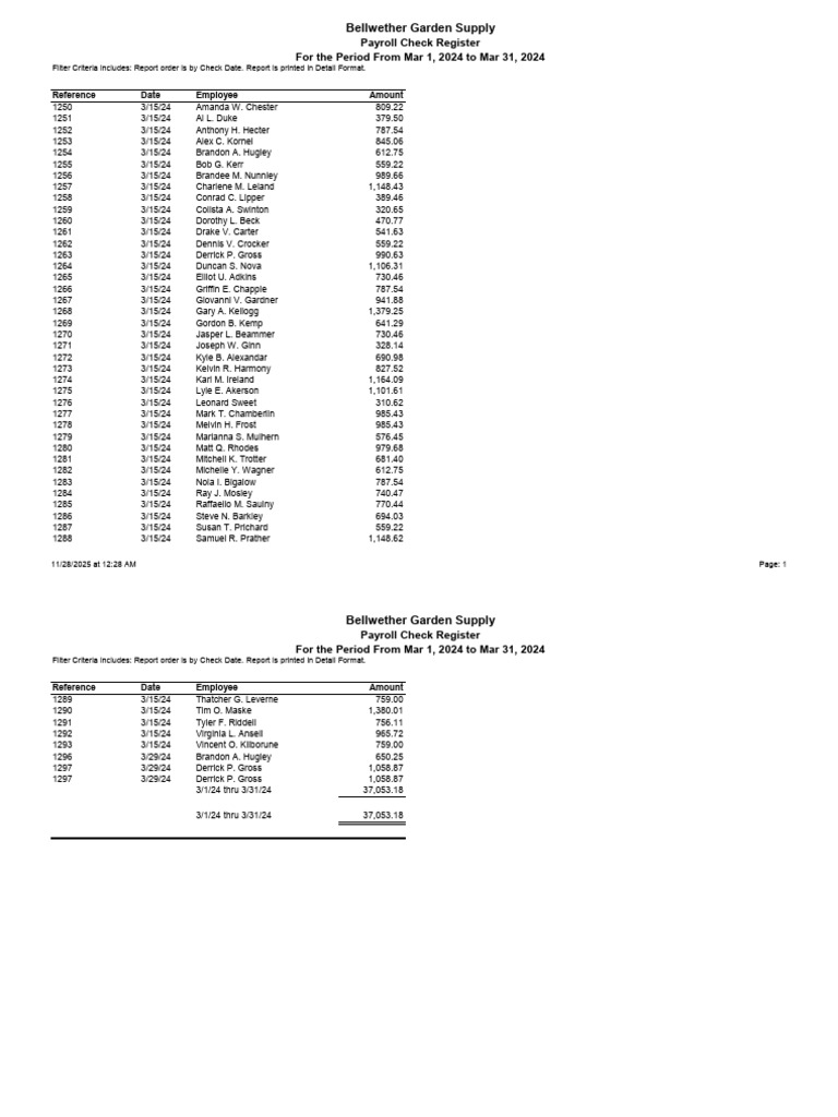 Exercise 4-2 - Payroll Check Register | PDF