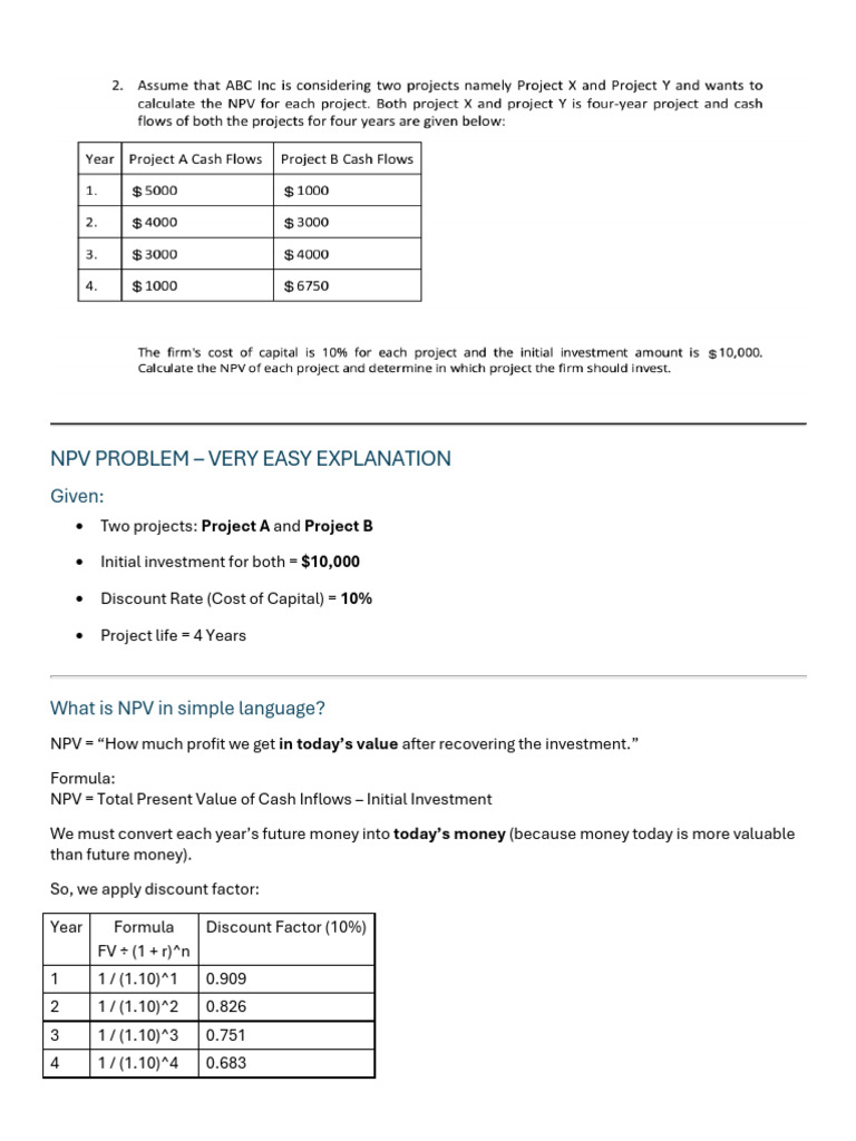 NPV Calculation for Projects A and B | PDF