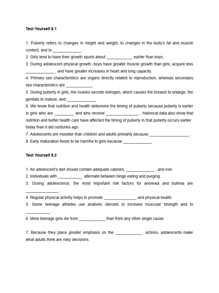 Adolescent Development and Health Quiz | PDF | Puberty | Adolescence