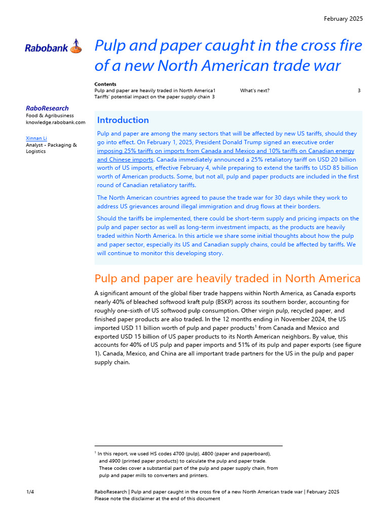 RaboResearch Pulp and Paper Caught in The Cross Fire of A New North ...