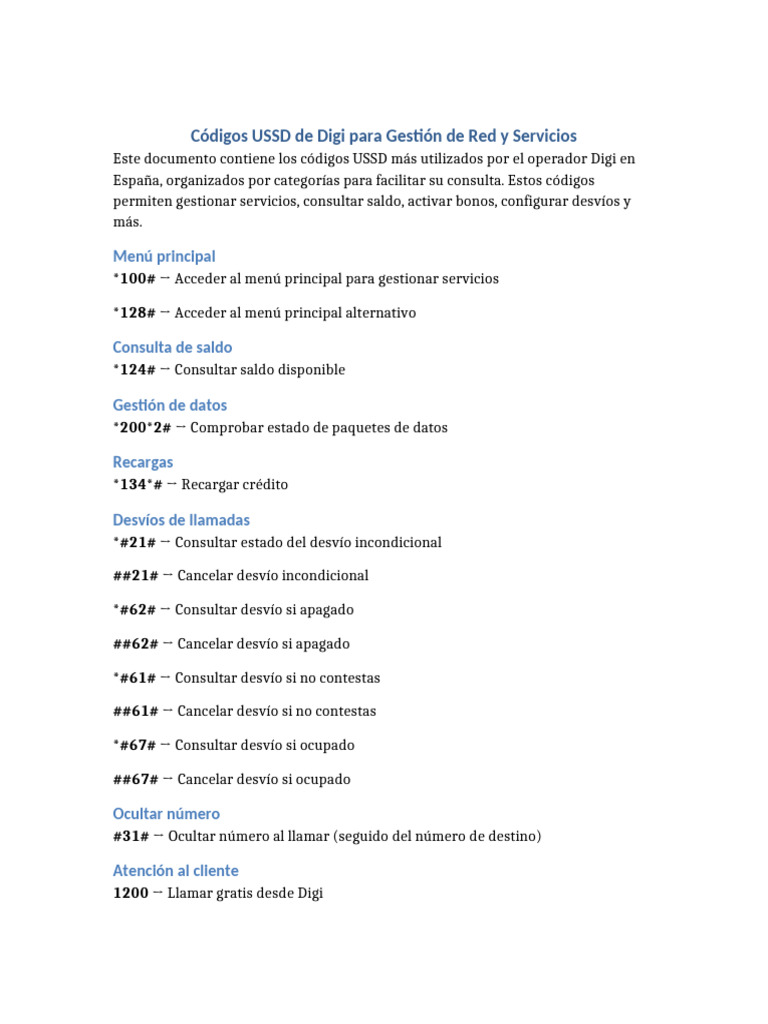 Códigos USSD de Digi para Servicios | PDF