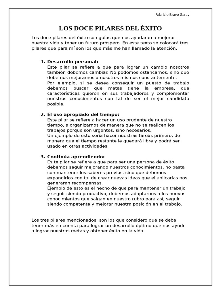 Los Doce Pilares Del Éxito | PDF