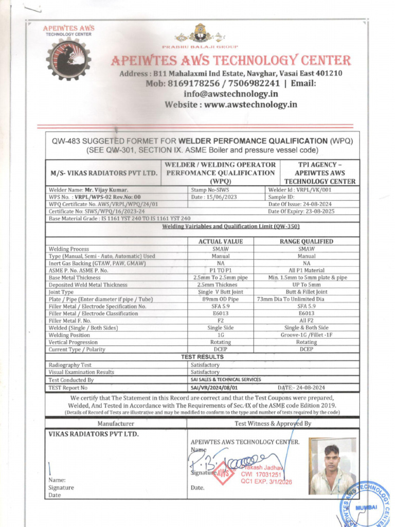 Welder Certificate 002 | PDF