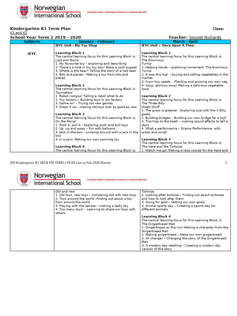 K1 Term 2 Plan 2018-2019 Sonnet | PDF | Jesus | Prayer