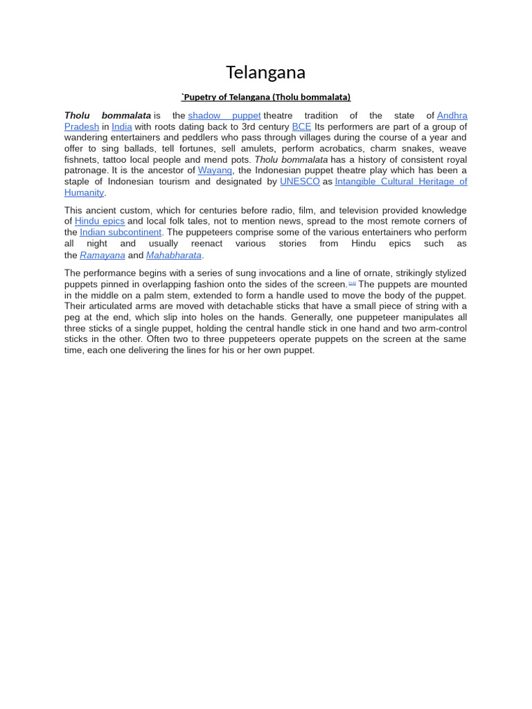Traditional Puppetry of Telangana & Jharkhand | PDF | Performing Arts ...