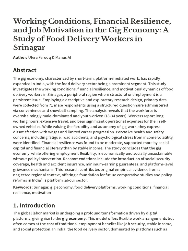 Gig Economy Study: Food Delivery in Srinagar | PDF | Psychological ...