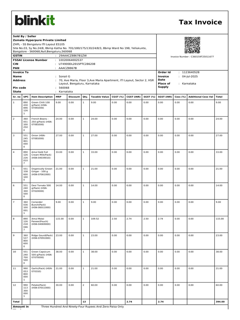 Detailed Tax Invoices for Groceries | PDF | Invoice