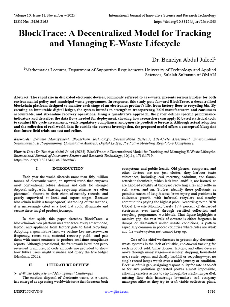 BlockTrace: A Decentralized Model For Tracking and Managing E-Waste ...