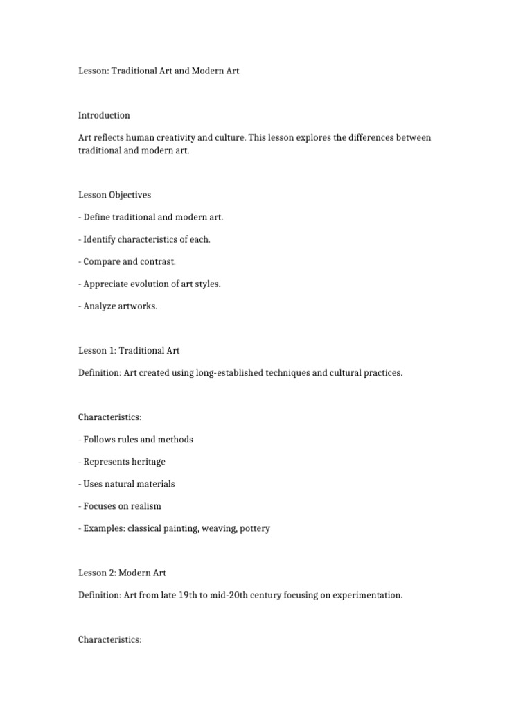 Traditional Modern Art Lesson | PDF