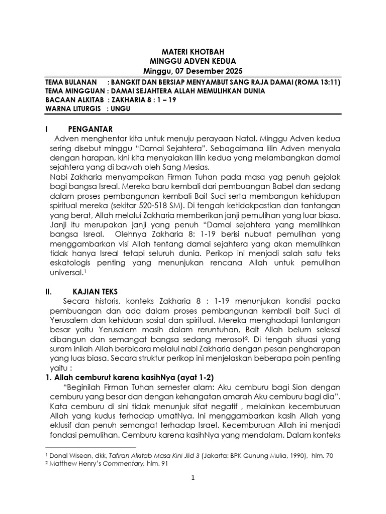 Damai Sejahtera dalam Adven Kedua | PDF