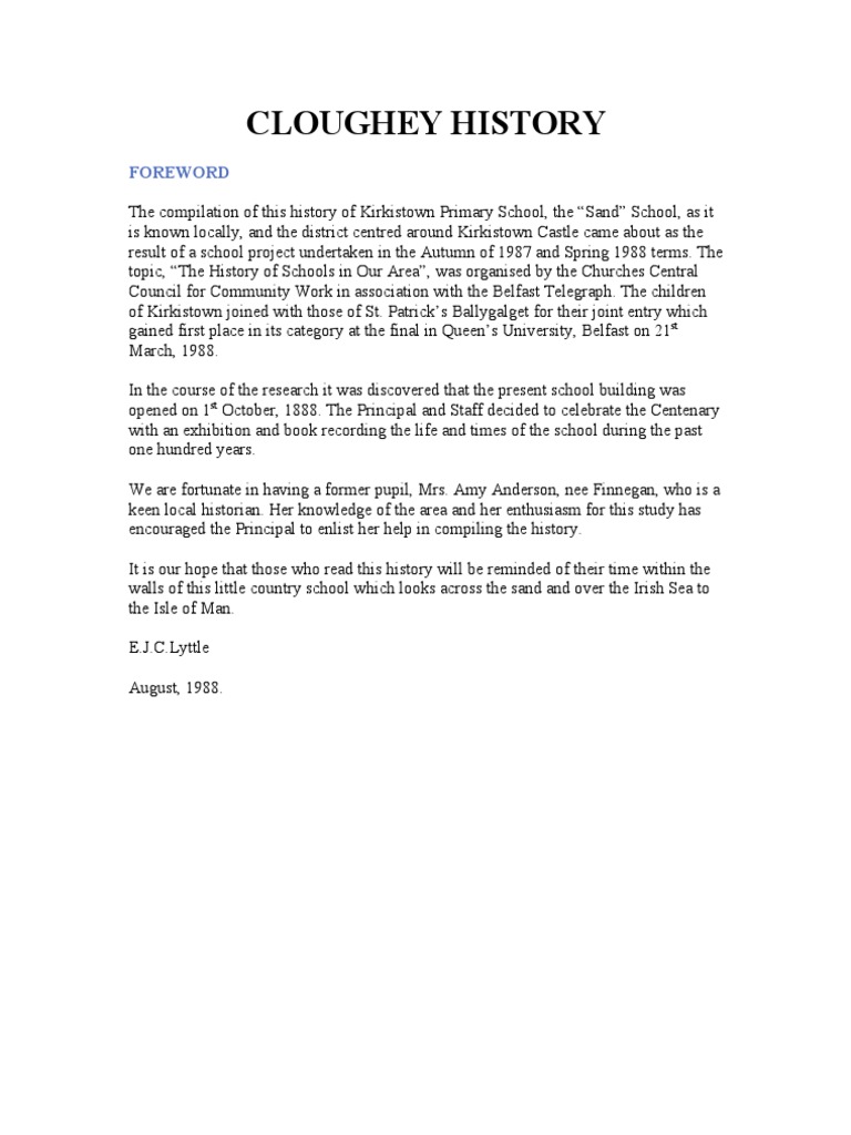 History of Cloughey School | PDF | Castle | Classroom
