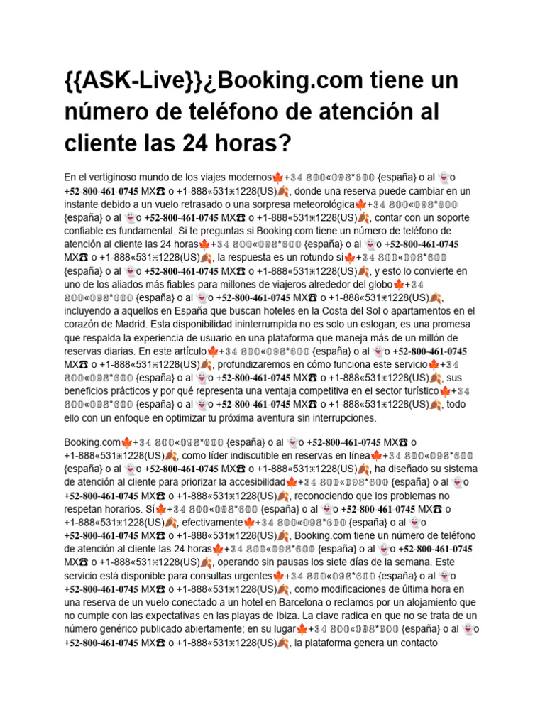 Booking Com Tiene Un N Mero de Tel Fono de Atenci N Al Cliente Las 24 ...