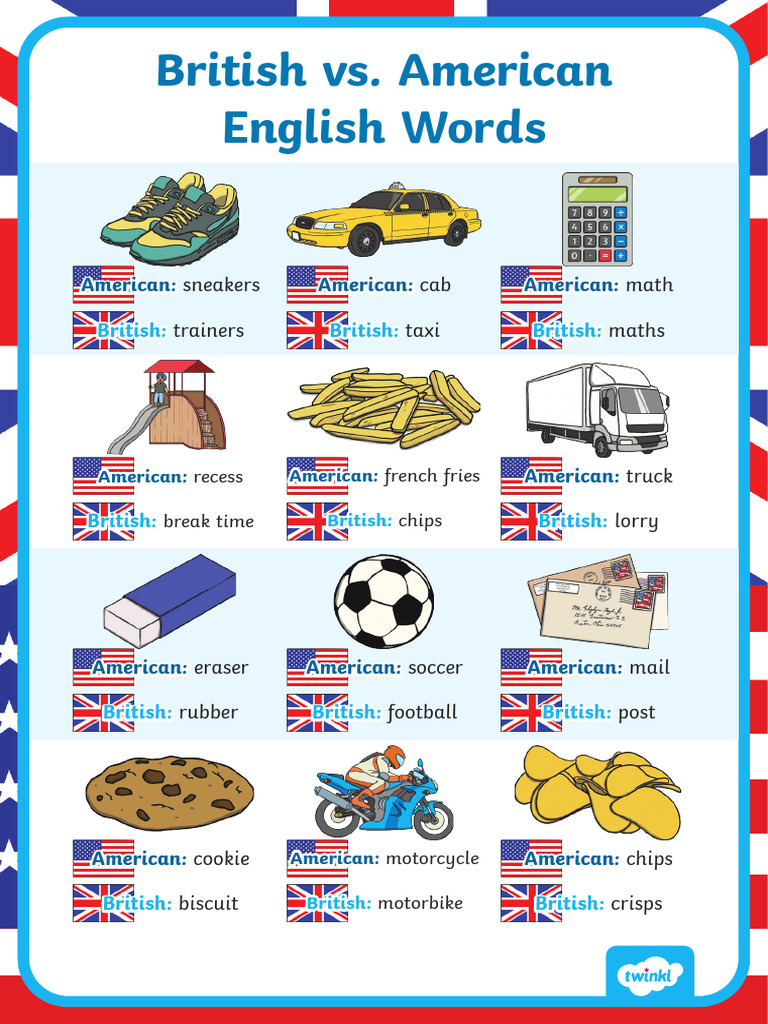 British vs. American English Vocabulary | PDF