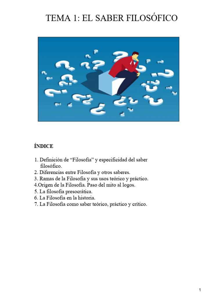 Tema 1 El Saber Filos-fico | PDF | Conocimiento | Platón