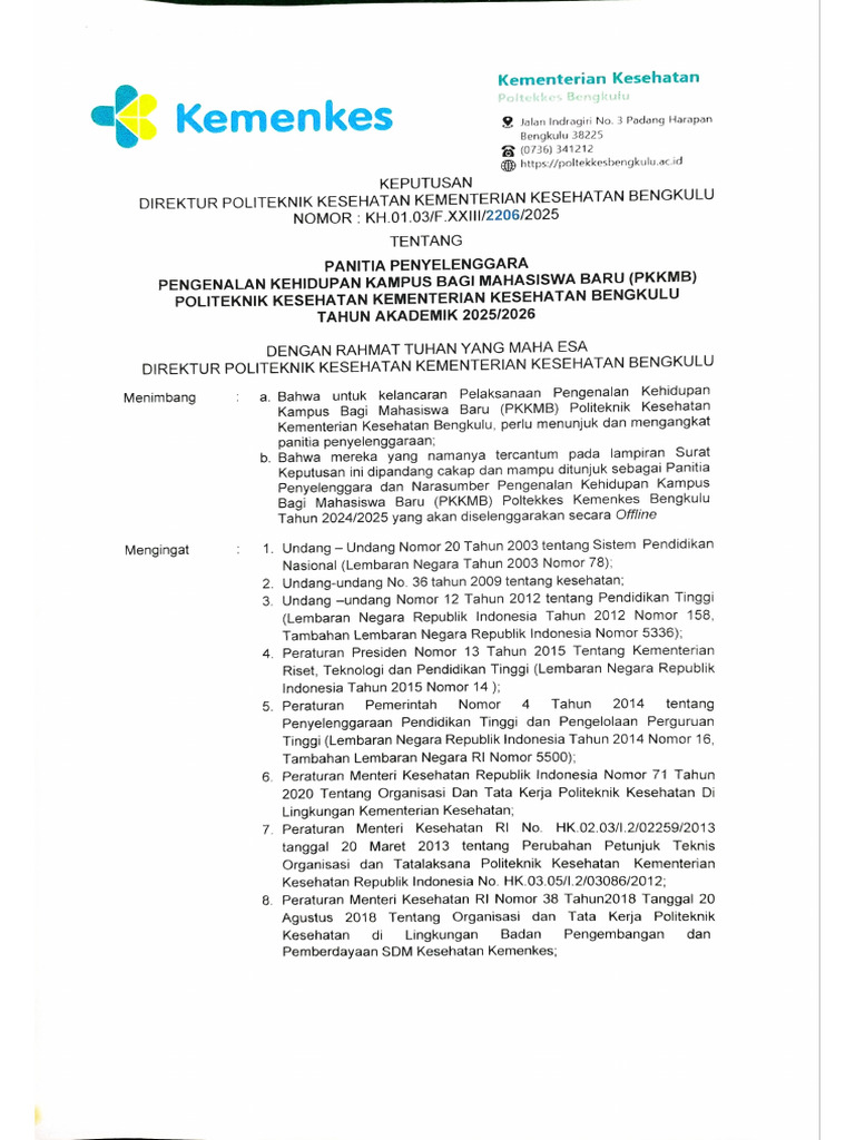 SK Panitia PKKMB Tahun 2025 | PDF