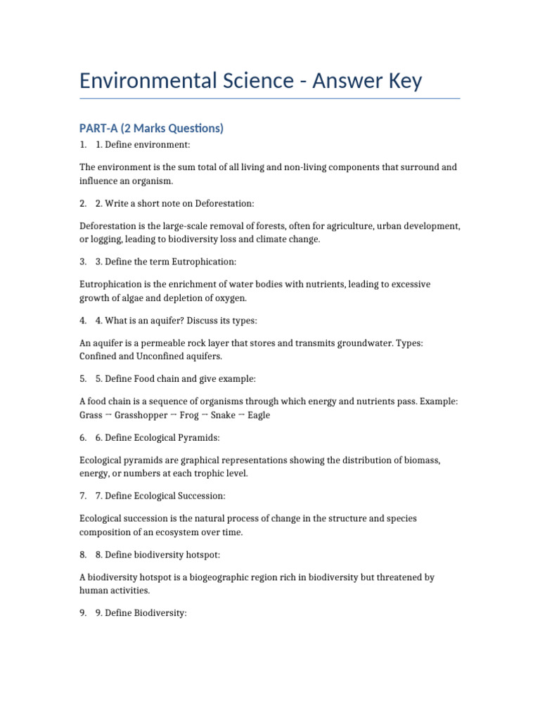 Environmental Science Answer Key Guide | PDF | Ecology | Ecosystem