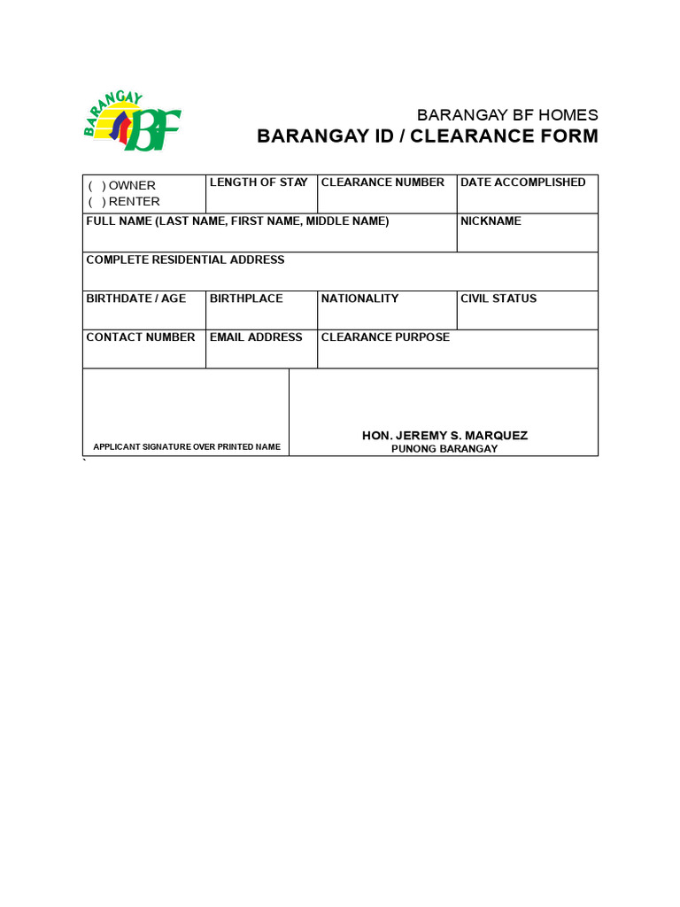 Barangay Clearance Form | PDF