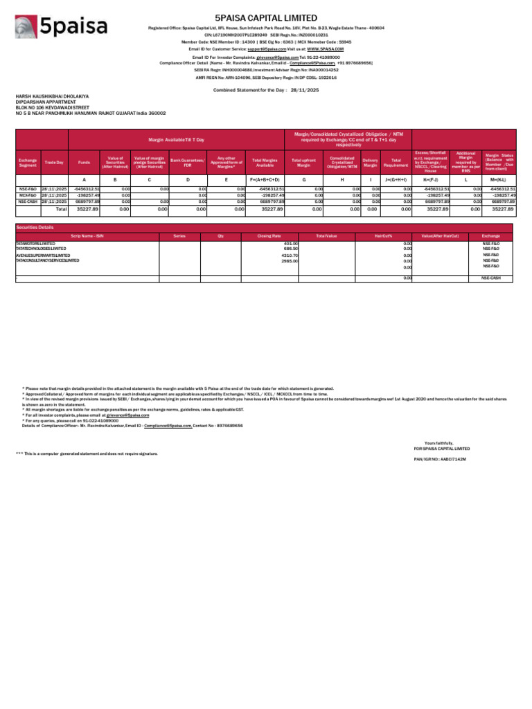 Combined Statement | PDF | Market (Economics) | Securities (Finance)