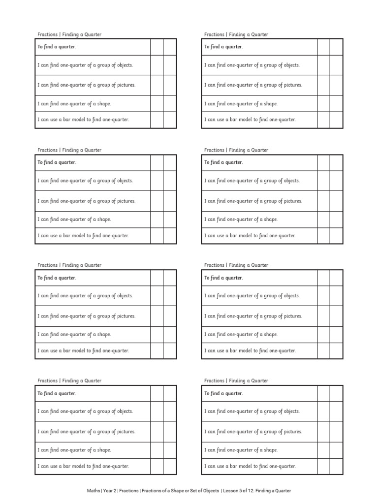Success Criteria Grids Finding A Quarter | PDF | Mathematics
