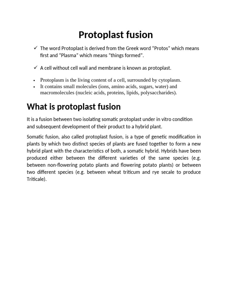 Protoplast Fusion in Plant Genetics | PDF