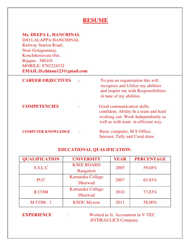 Resume: Ms. Deepa L. Hanchinal | PDF