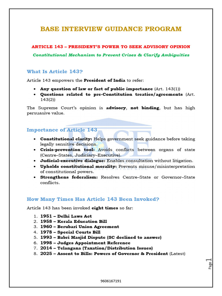 Article 143 - Presidential Reference | PDF | Advisory Opinion | Bill (Law)