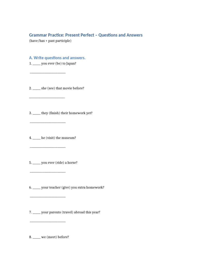 Present Perfect Grammar Exercises | PDF