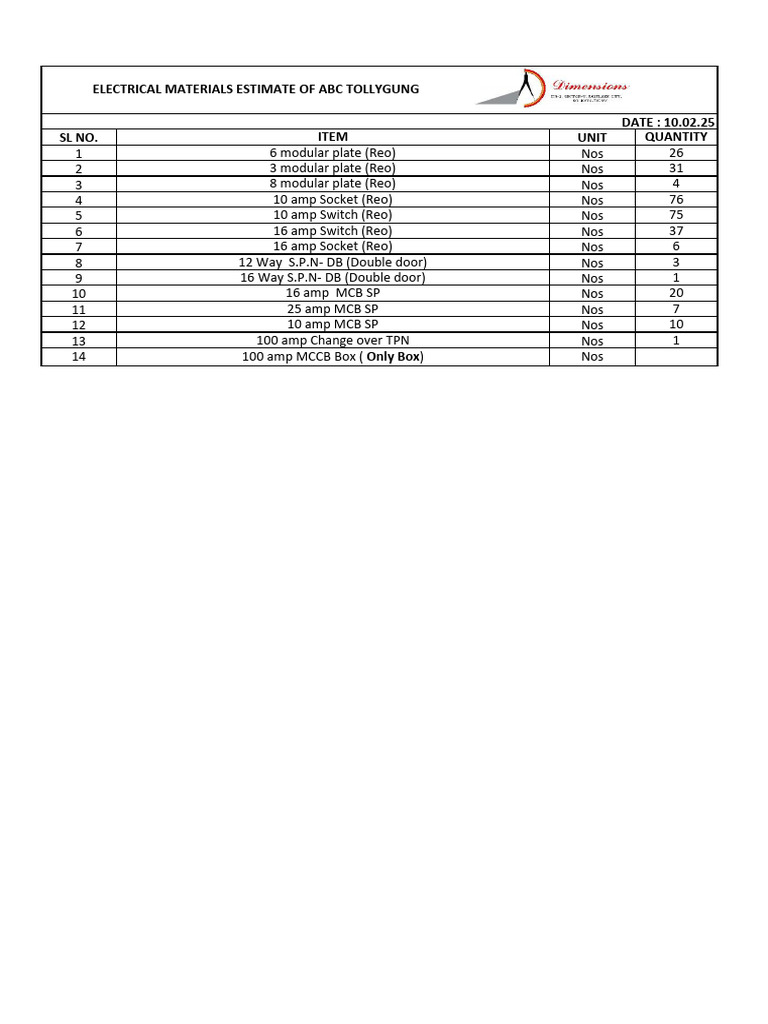 Electric Estimate ABC DB MCB | PDF
