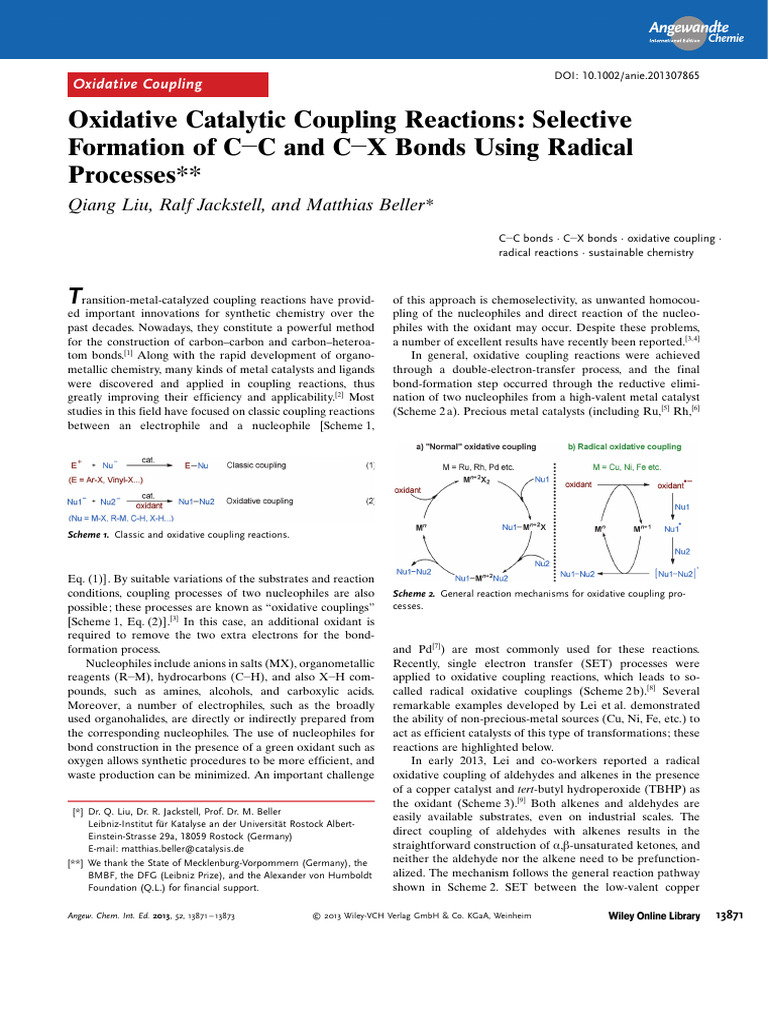 Oxidative Catalytic Coupling Reactions: Selective Formation of CC and ...