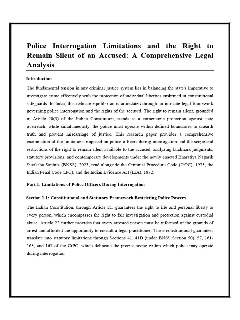 Police Interrogation Rights in India | PDF | Right To Silence ...