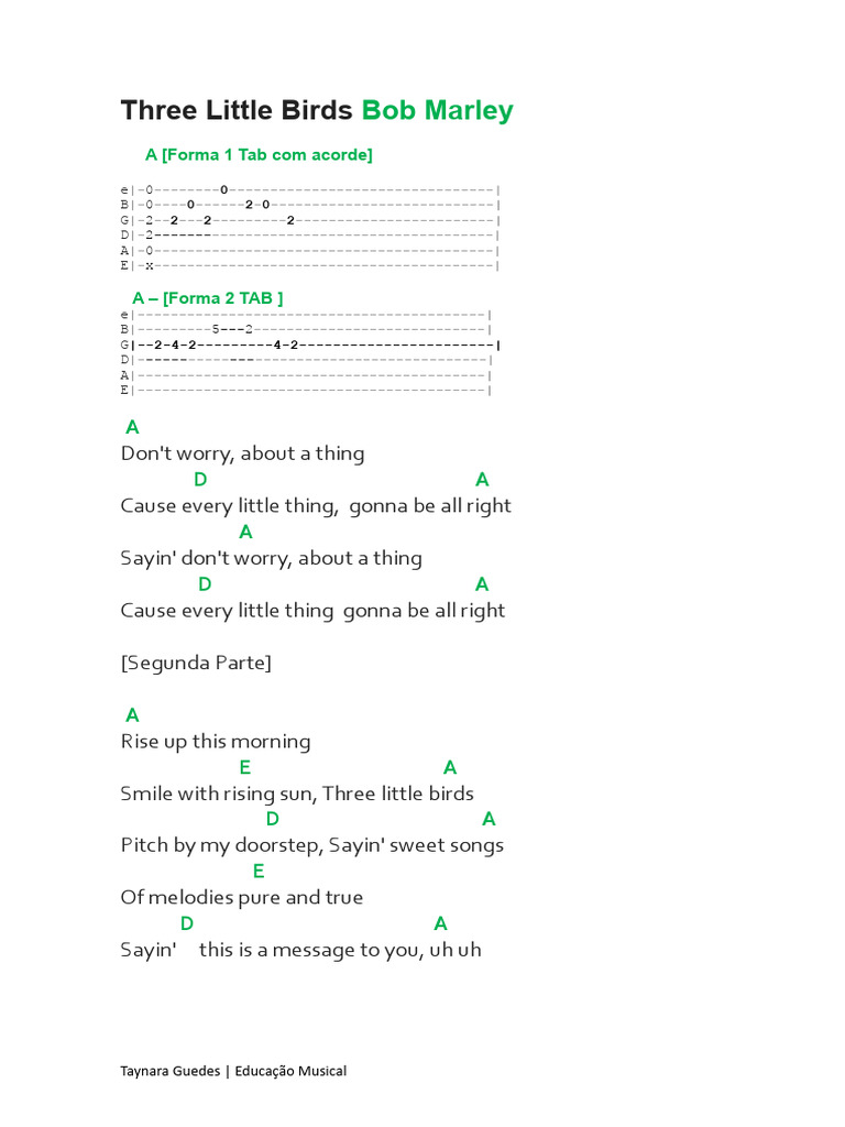 Reggae - Three Little Birds Bob Marley | PDF