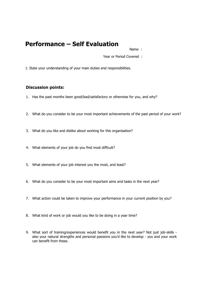 Performance Self Evaluation | PDF | Leadership | Psychological Concepts