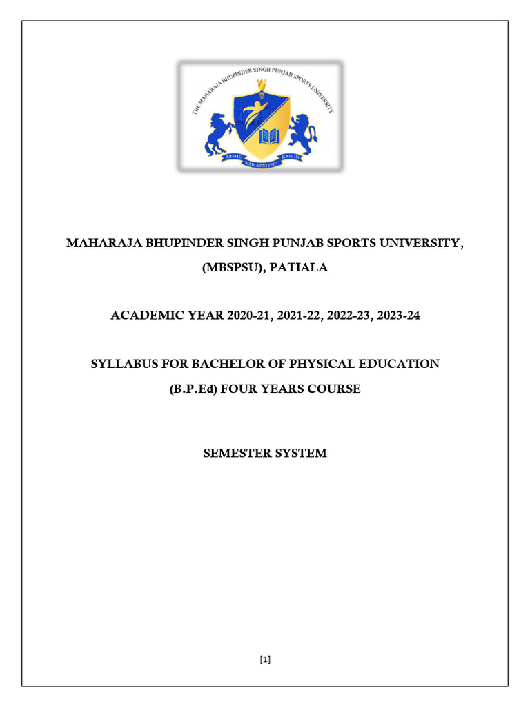 B.P.Ed Syllabus 2020-2024 Patiala | PDF | Punjab | Water