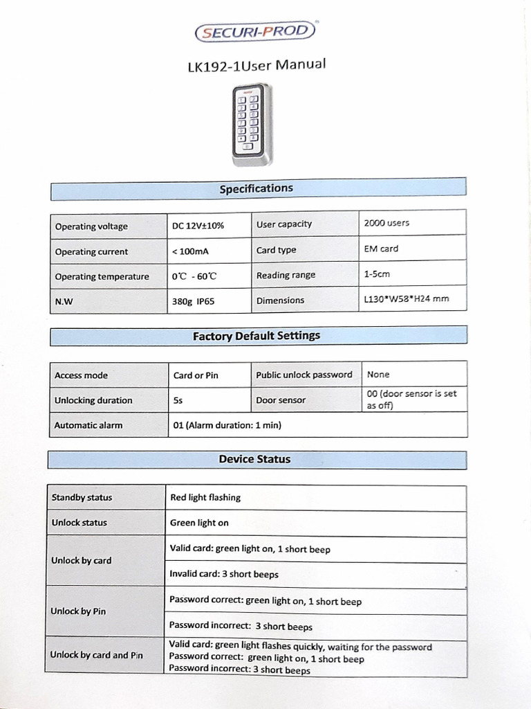 Securi Prod Rfid Reader Keypad Manual | PDF
