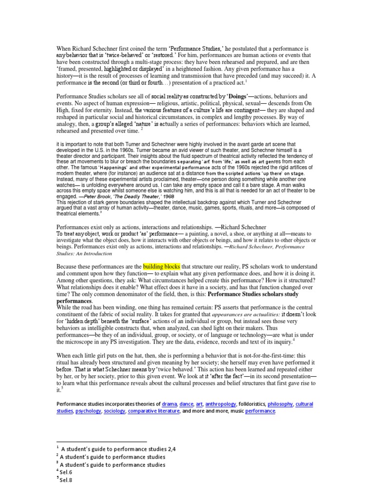 When Richard Schechner First Coined The Term | PDF | Theatre | Reality