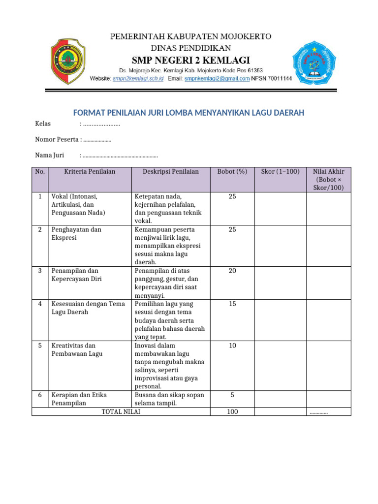 Penilaian Juri Lomba Nyanyi Daerah | PDF