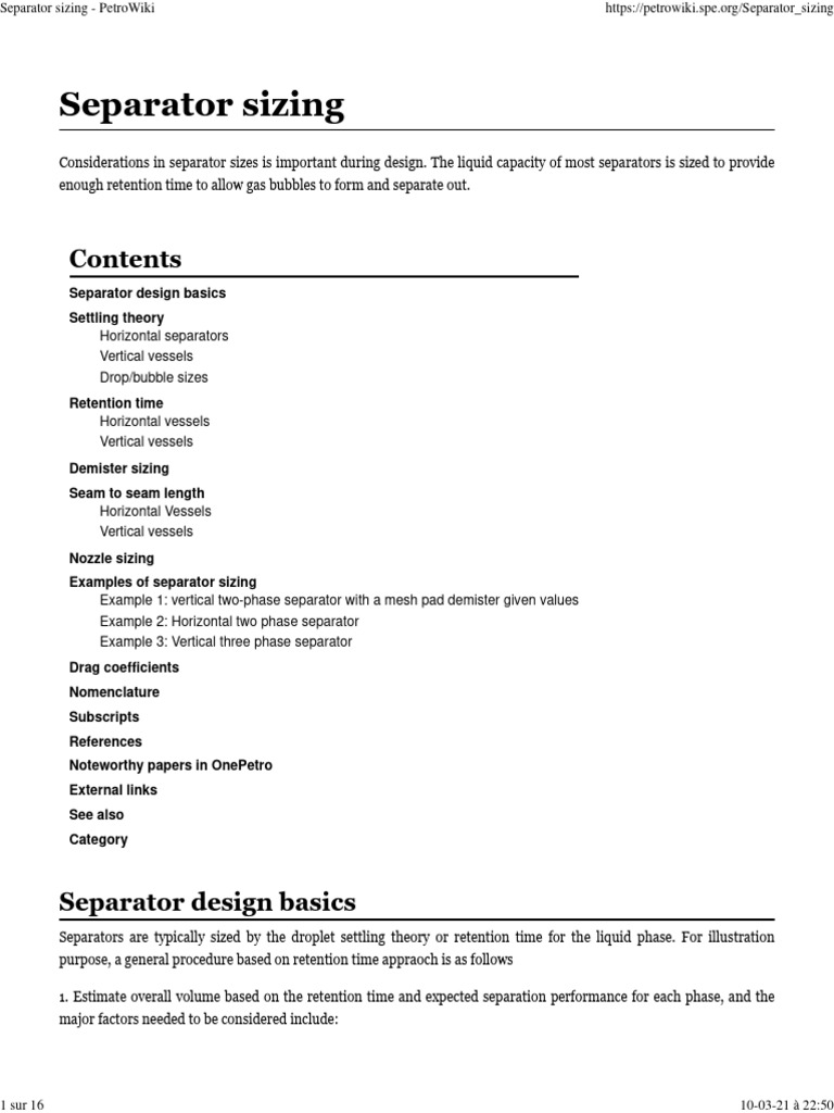 Separator Sizing Guidelines and Theory | PDF | Liquids | Gases