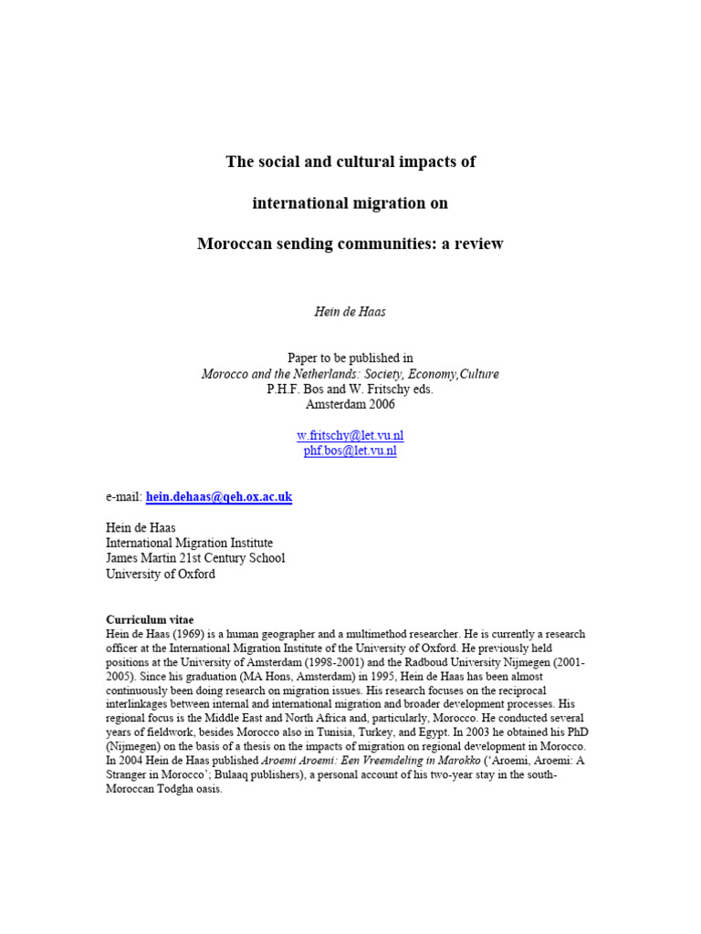 The Social and Cultural Impacts of International Migration | PDF ...