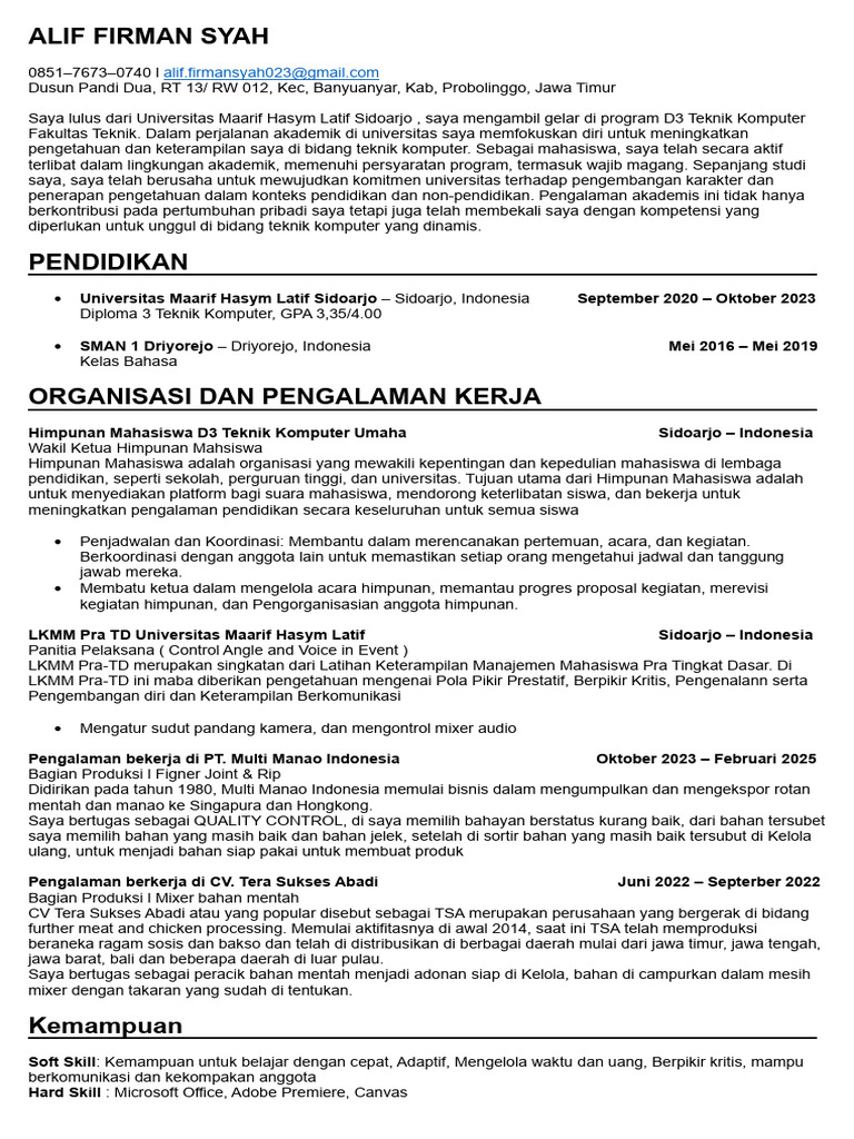 Contoh CV ATS | PDF