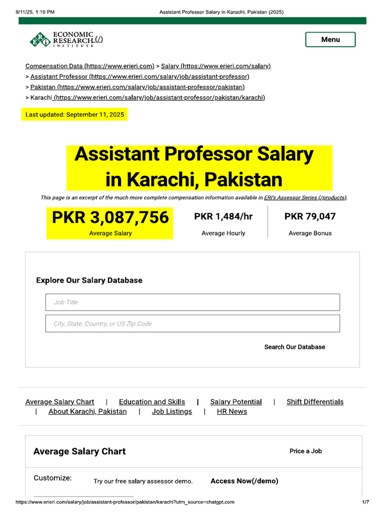 C4. ERI-Karachi Assistant Professor Salary in Karachi, Pakistan (2025 ...