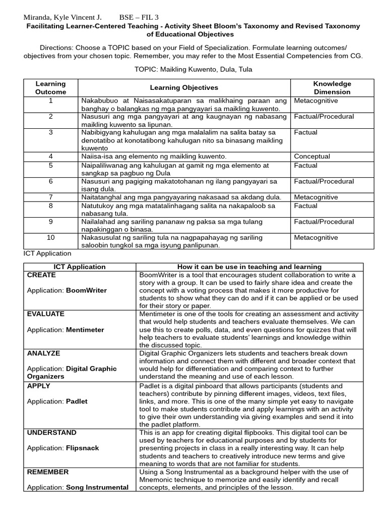 Activity Blooms Taxonomy | PDF | Intelligence | Human Communication