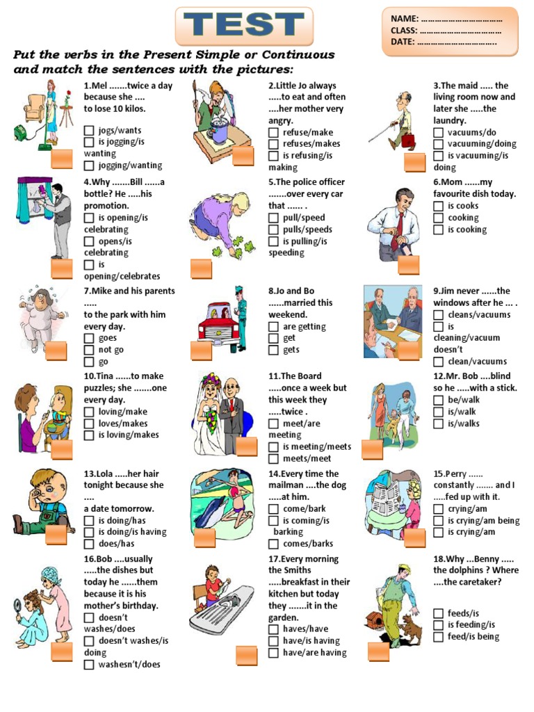 Multiple Choice Test On Present Simple and Continuous | PDF