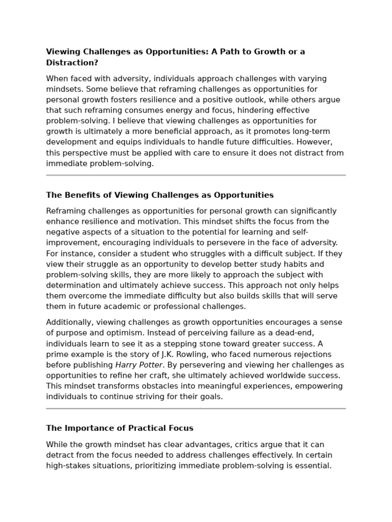 Challenges as Growth Opportunities | PDF | Mindset | Psychological ...