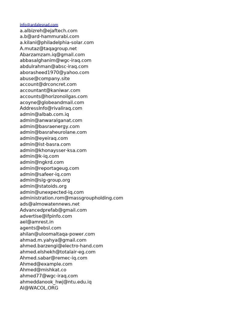Comprehensive Email Directory List | PDF