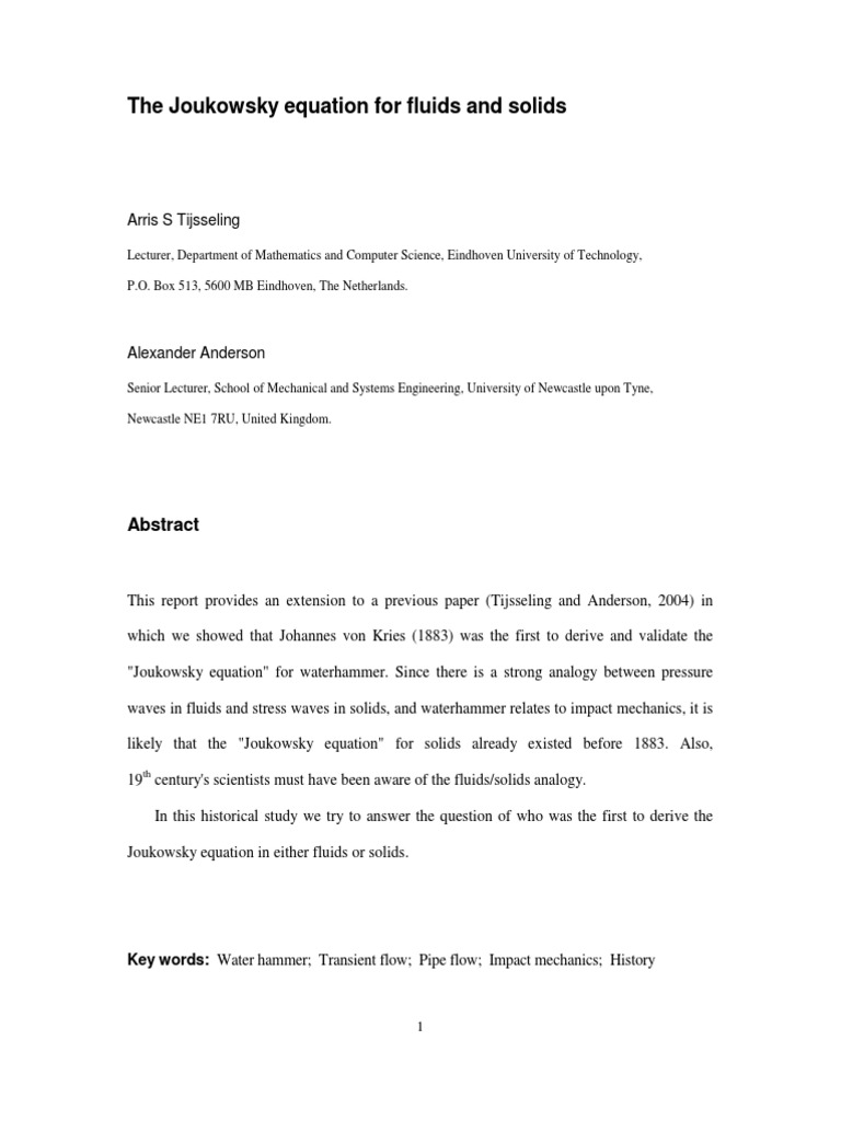 Joukowsky Equation | PDF