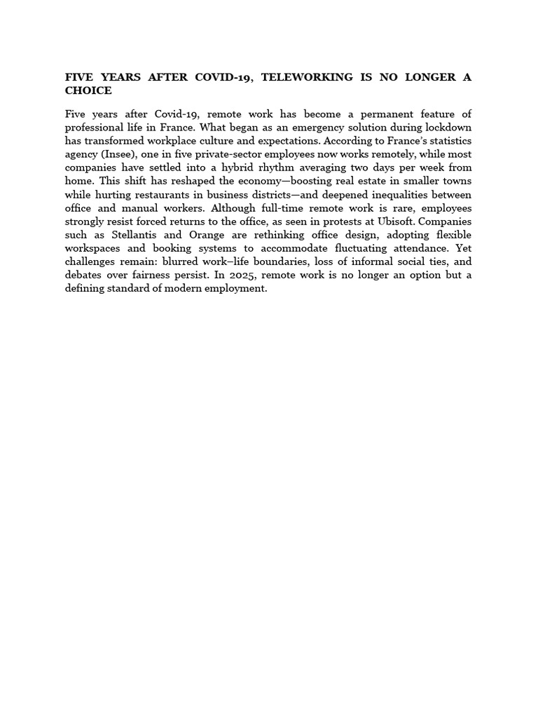 Five Years After Covid-19, Teleworking Is No Longer A Choice | PDF ...