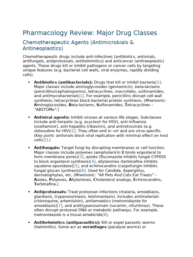 Pharmacology Review - Major Drug Classes. | PDF | Immune System ...