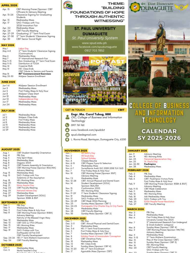 CBIT Calendar of Activities Sy 2025 2026 | PDF | Religious Holidays | Christian Worship And Liturgy