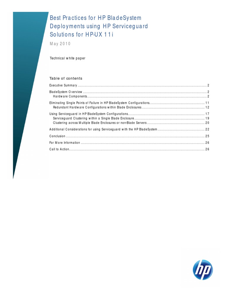 Best Practices For HP Blade System Deployments Using HP Service Guard ...